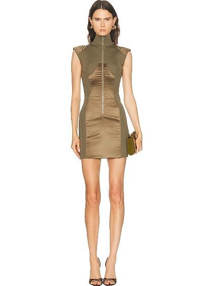JEAN PAUL GAULTIER Lingerie Satin Cut Out Zipped Short Dress - Khaki