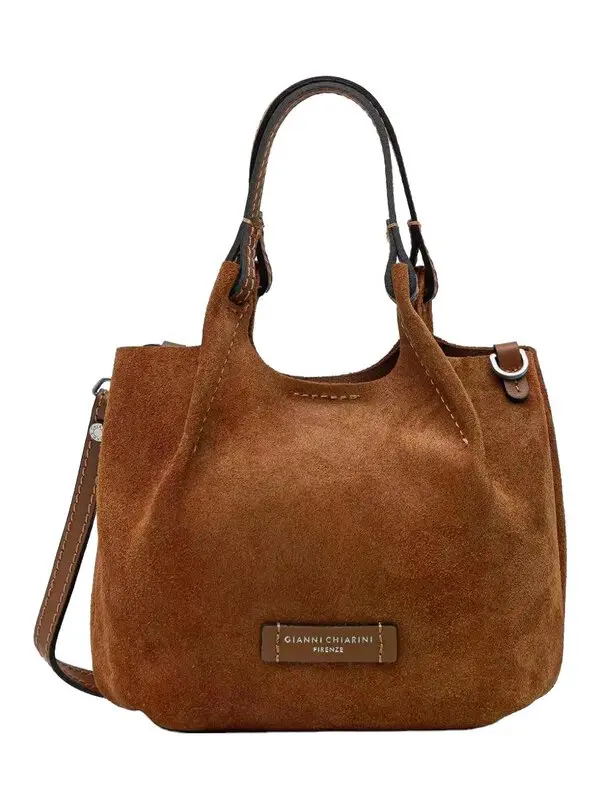 GIANNI CHIARINI Suede Top Handle Shoulder Bag - Brown