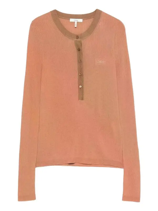 Chloé Long-sleeve T-shirt With Button Closure - Brown