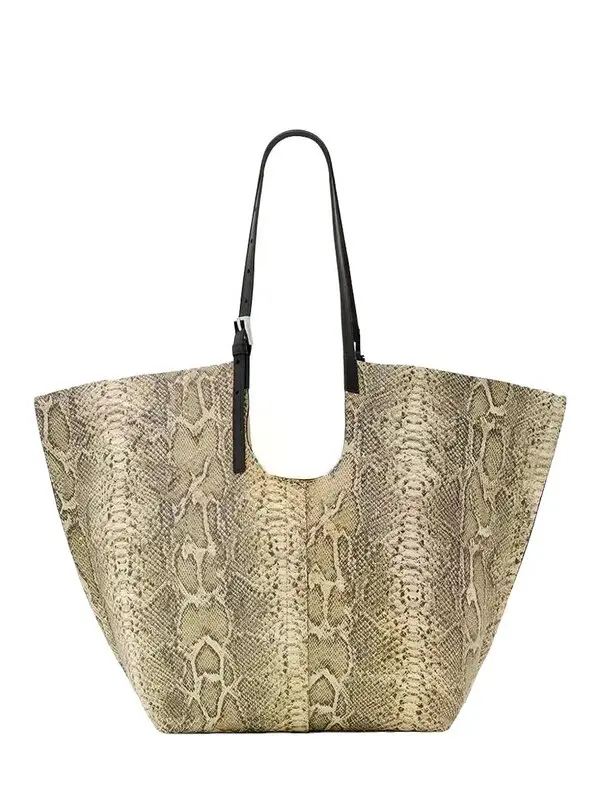 ALLSAINTS Ara Snakeskin Buckle Tote Bag - Neutrals