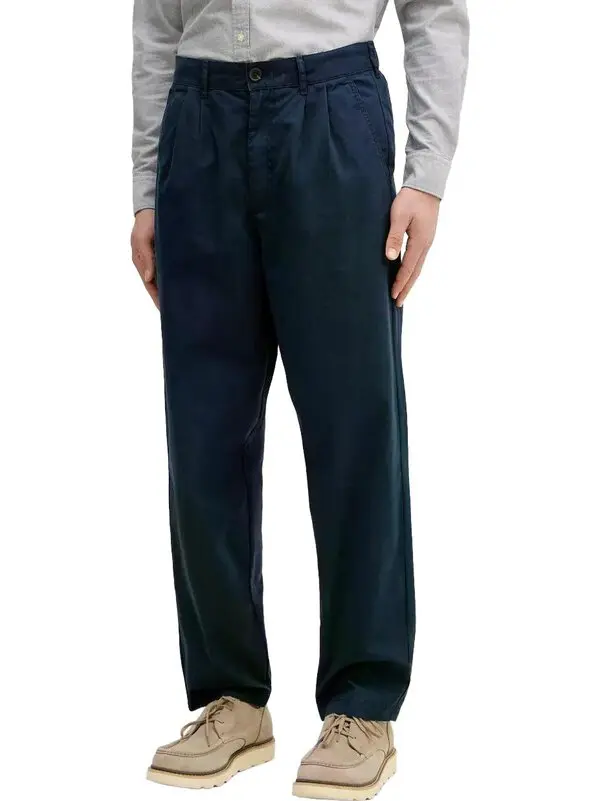 Barbour Logo Detail Pleated Trousers - Blue