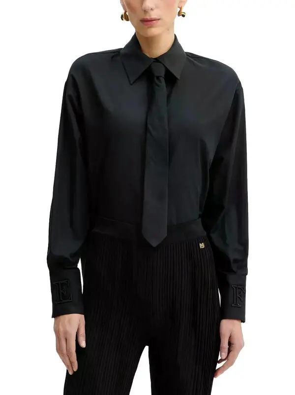 Elisabetta Franchi Embroidered Cuffs Shirt With Matching Tie - Black