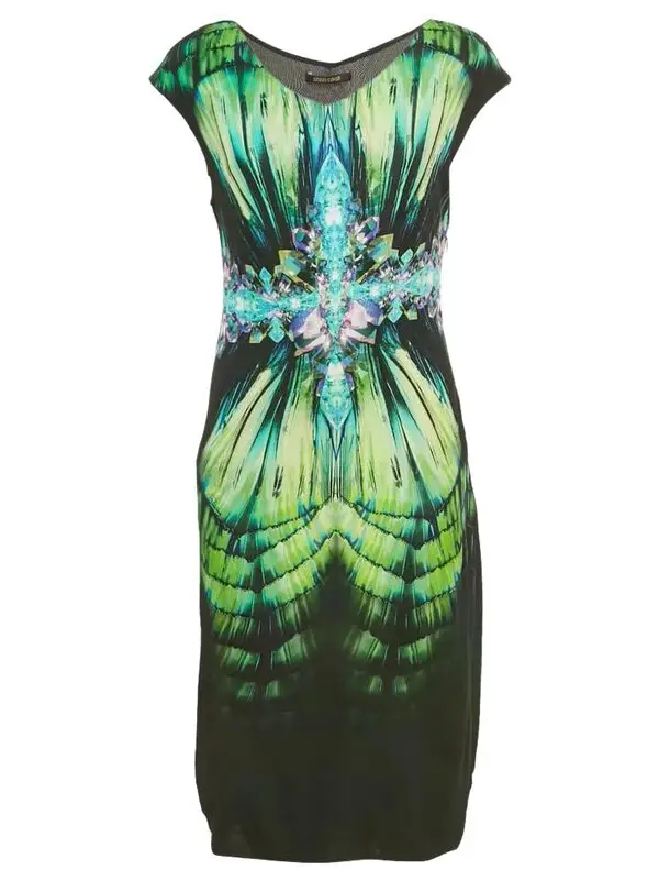 Roberto Cavalli Graphic Print Cotton Midi Dress - Black