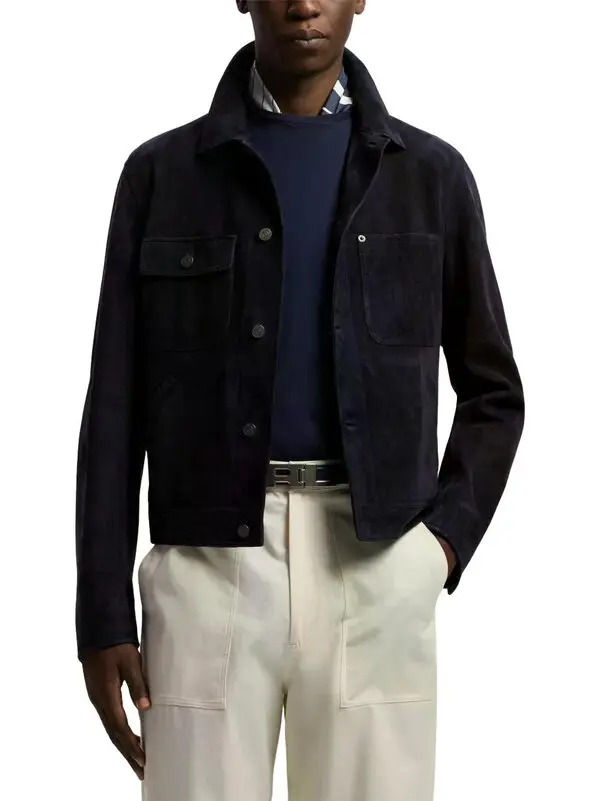 Ralph Lauren Purple Label Buttoned Leather Jacket - Blue
