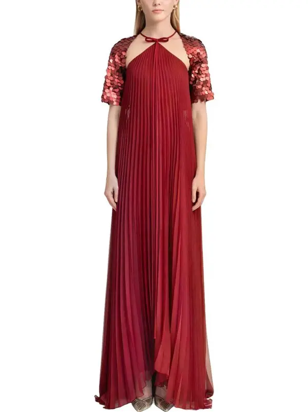 GEMY MAALOUF Halterneck Plissé Maxi Dress - Red