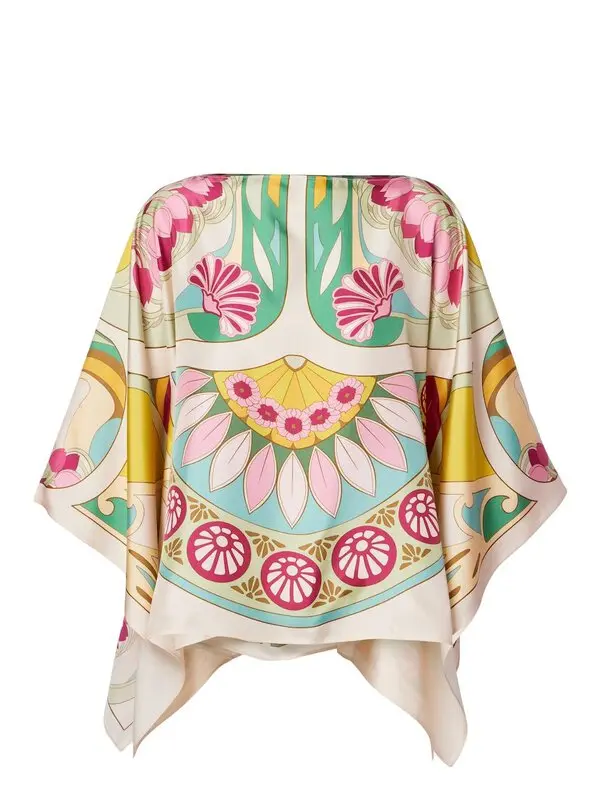 La DoubleJ Square Printed Silk Twill Top - Multicoloured