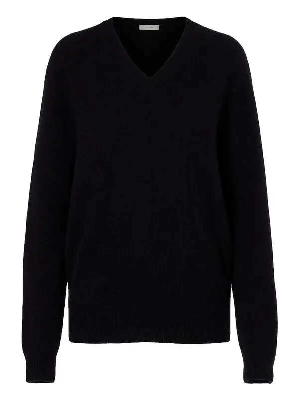 THE ROW Numi Cashmere V-neck Top - Black