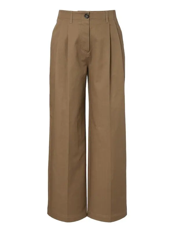 TOTEME Pleated Cotton Wide-leg Trousers - Brown