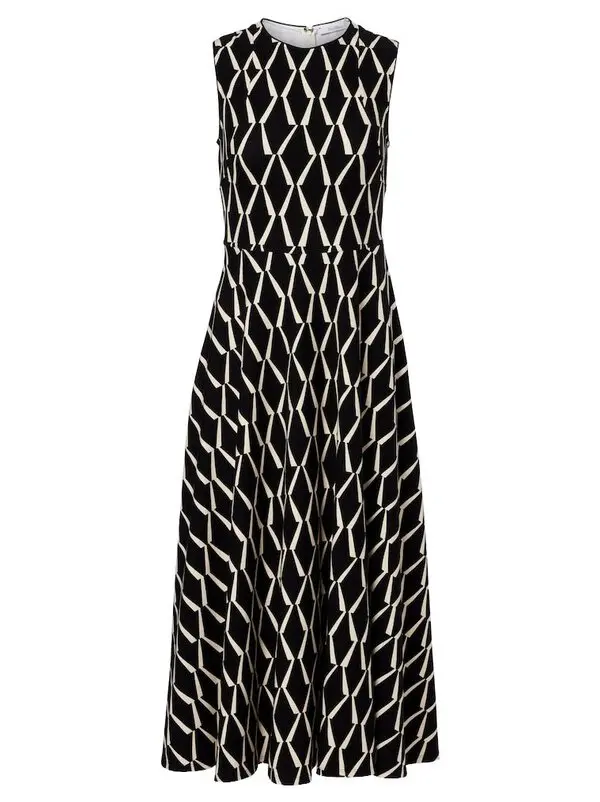 Max Mara Geometric Print Cotton-blend Midi Dress - Black