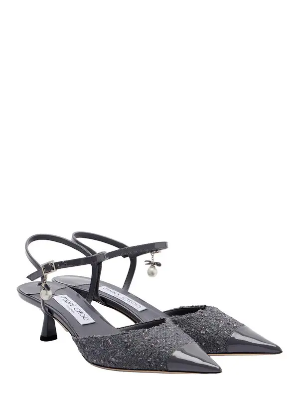 JIMMY CHOO Aren Tweed And Leather Slingback Pumps - Grey