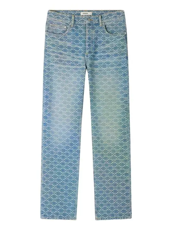 Sandro Regular-fit Square Cross Jacquard Jeans - Blue