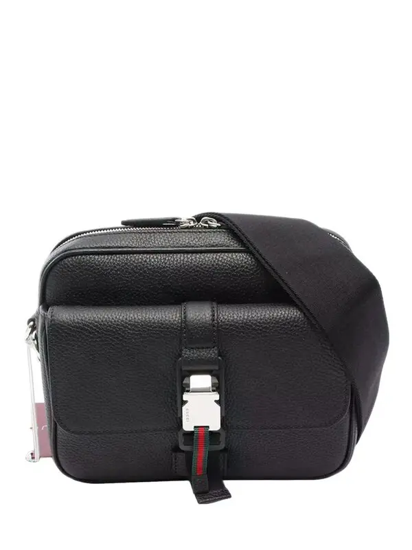 Gucci Small Grainy Calfskin Web Crossbody Bag - Black