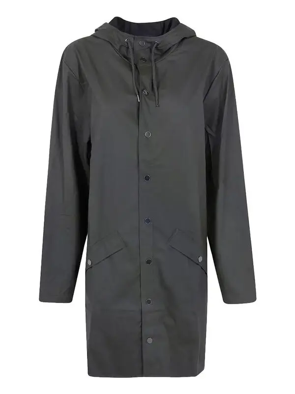 Rains Long Jacket Hooded Pocket Coat - Green