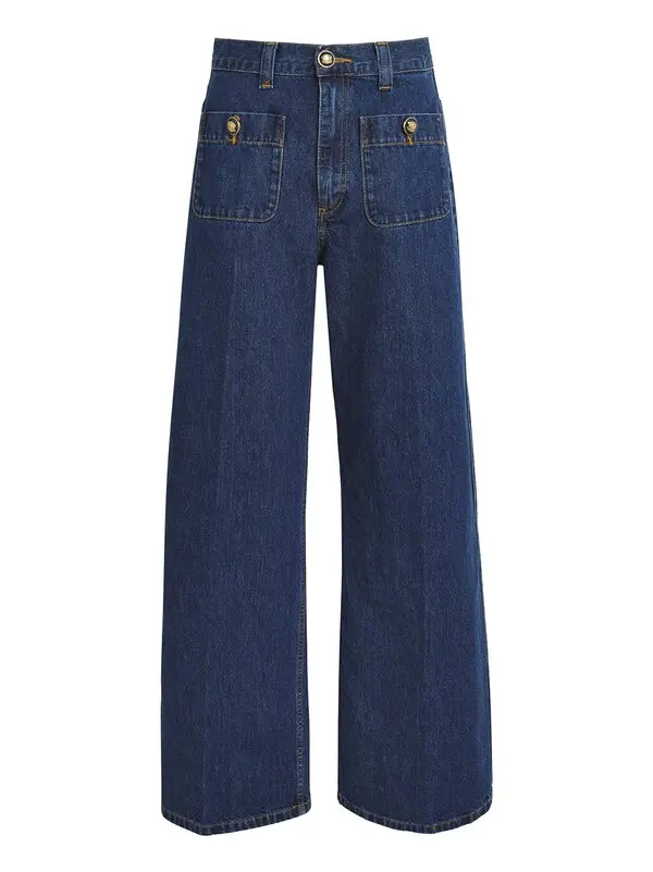 Sandro Wide-leg Jeans With Buttoned Pockets - Blue