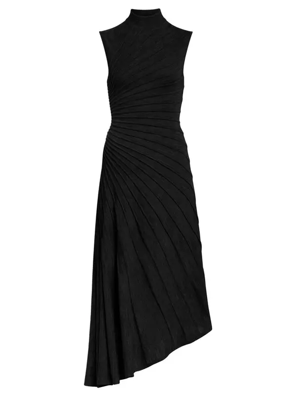 Alaïa Asymmetric Pleated Midi Dress - Black