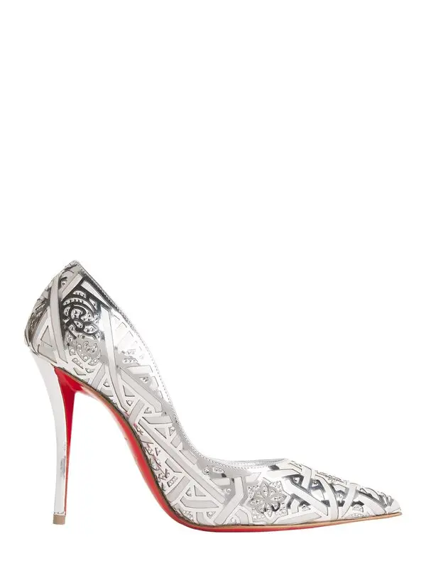 CHRISTIAN LOUBOUTIN Miss Z Carouba Leather Pumps 100 - Silver