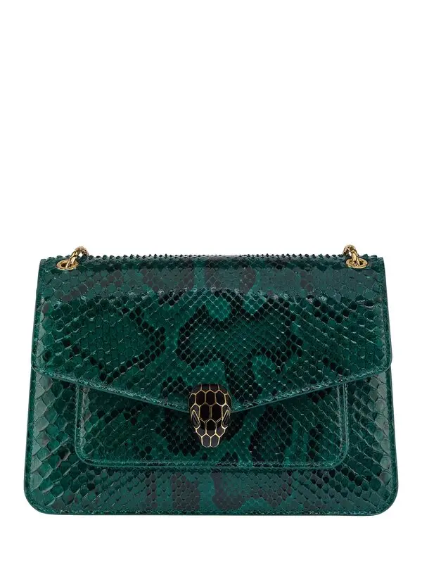 BVLGARI Python Leather Serpenti Forever Shoulder Bag - Green