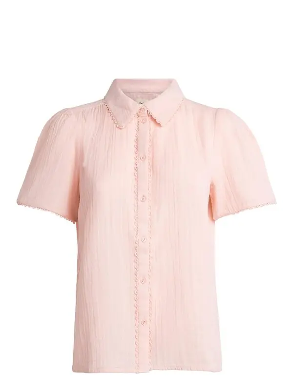 ME+EM Cotton Cheesecloth Blouse With Lace Trim - Pink