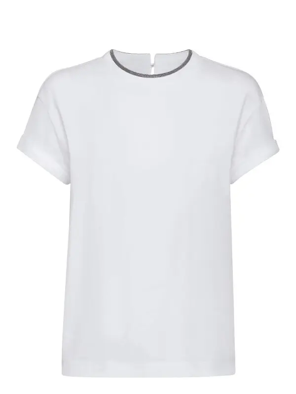 Brunello Cucinelli Stretch-cotton T-shirt With Monili Embellishment - White