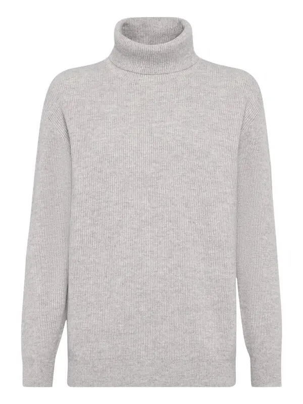 Brunello Cucinelli Cashmere High-neck Sweater With Monili Detailing - Grey