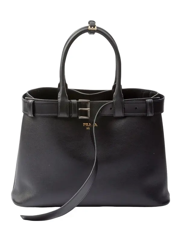 Prada Large Leather Buckle Tote Bag - Black