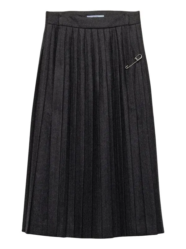 Prada Wool Pleated Midi Skirt - Grey