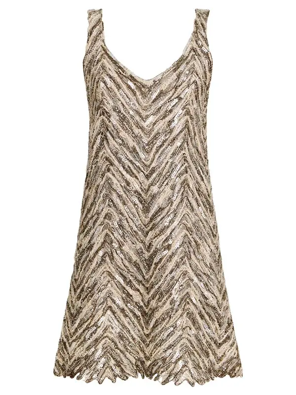 Brunello Cucinelli Chevron Sequinned Mini Dress - Brown