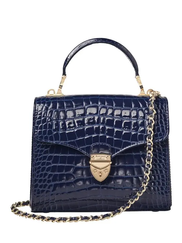 ASPINAL OF LONDON Midi Mayfair Top-handle Bag In Glossed Croc Effect Leather - Blue
