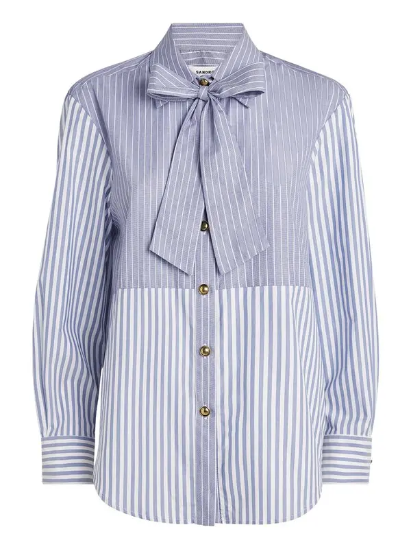 Sandro Cotton Stripe Shirt With Gold-tone Buttons - Blue