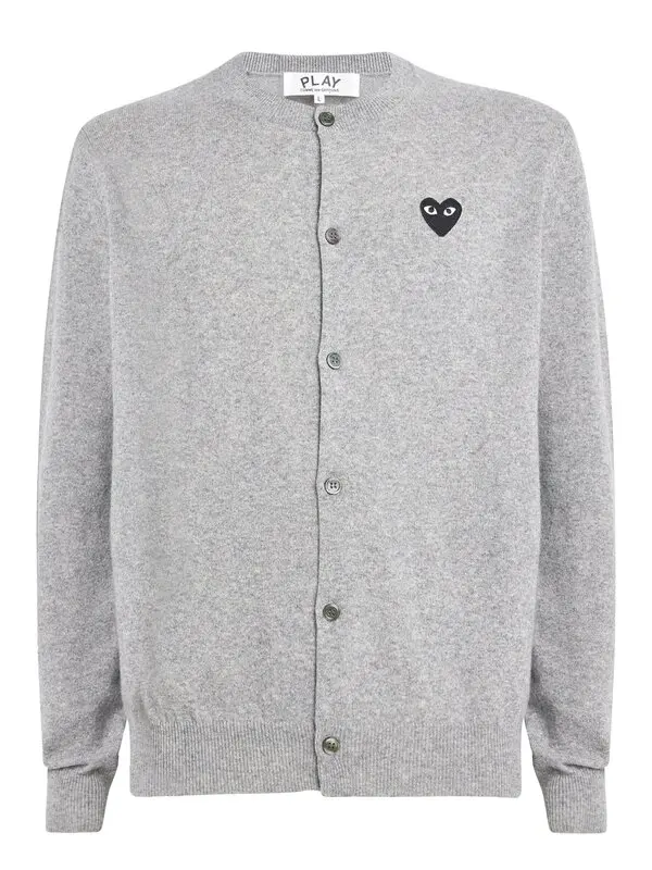Play Comme Des Garcon Wool Cardigan With Heart Appliqu - Grey