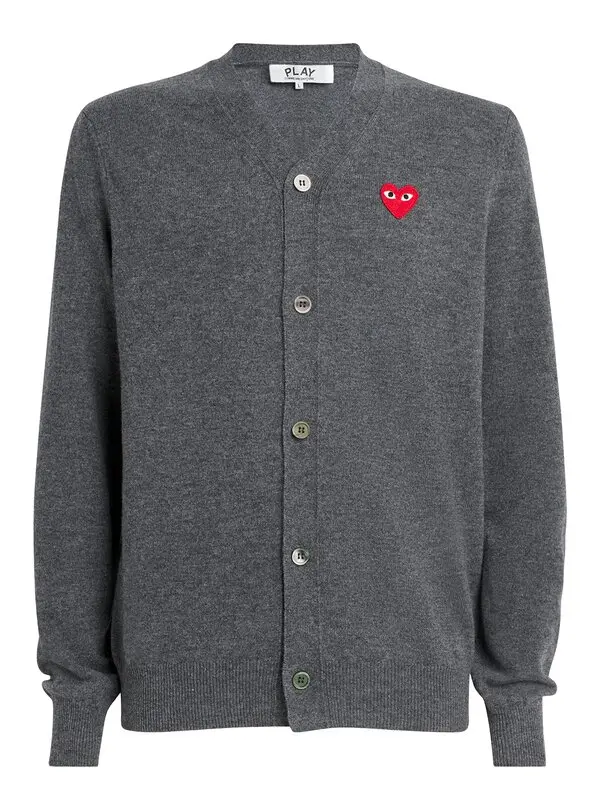 Play Comme Des Garcon Wool Heart Cardigan - Grey