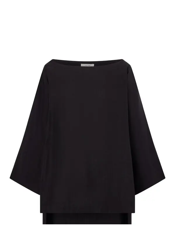 THE ROW Junia Oversized Linen Boatneck Blouse - Black