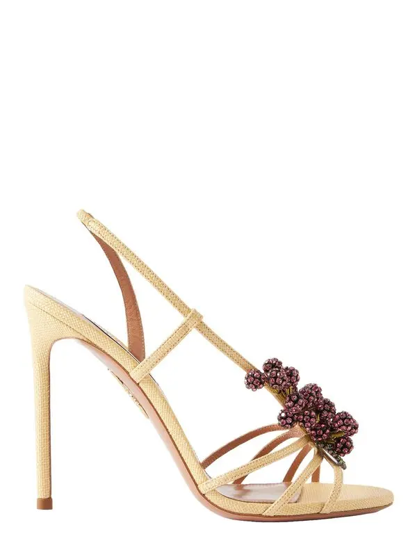 AQUAZZURA Embellished Raffia Slingback Sandals - Neutrals