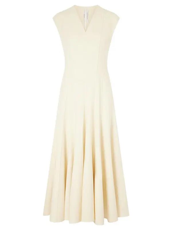 Another Tomorrow Paneled Stretch-wool Midi Dress - Neutrals