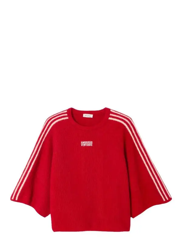 American Vintage Striped Sleeve Knit Top - Red