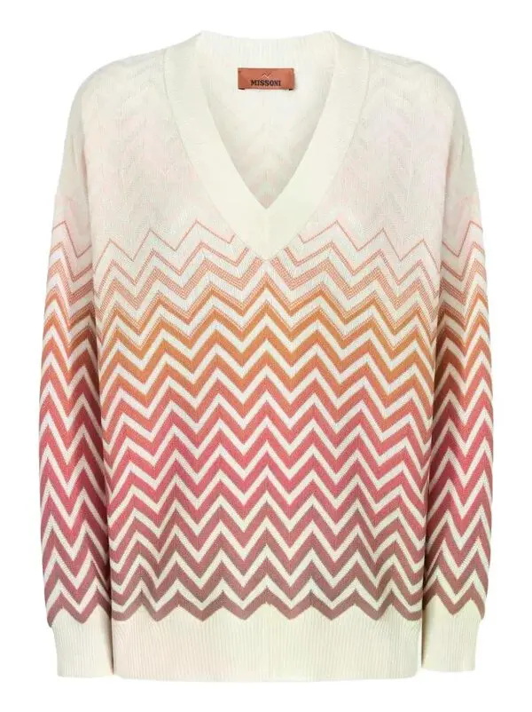 Missoni Chevron V-neck Long-sleeve Knitwear - Neutrals