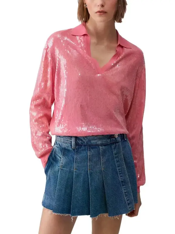 Liu Jo Sequin V-neck Long Sleeve Sweater - Pink