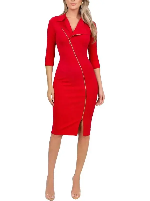 ROSERRY Zip-fastening Midi Dress With Slit Detail - Red