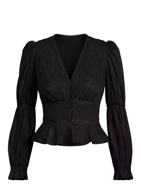 REFORMATION Meadowlark V-neck Peplum Blouse - Black