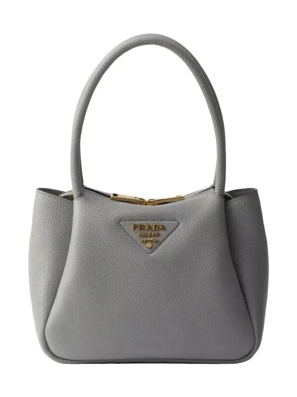 Prada Logo-detail Leather Tote Bag - Grey