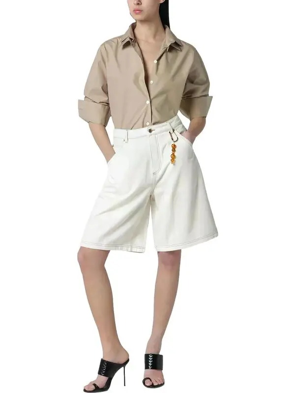 DARKPARK Contrast Stitch Denim Shorts - Neutrals