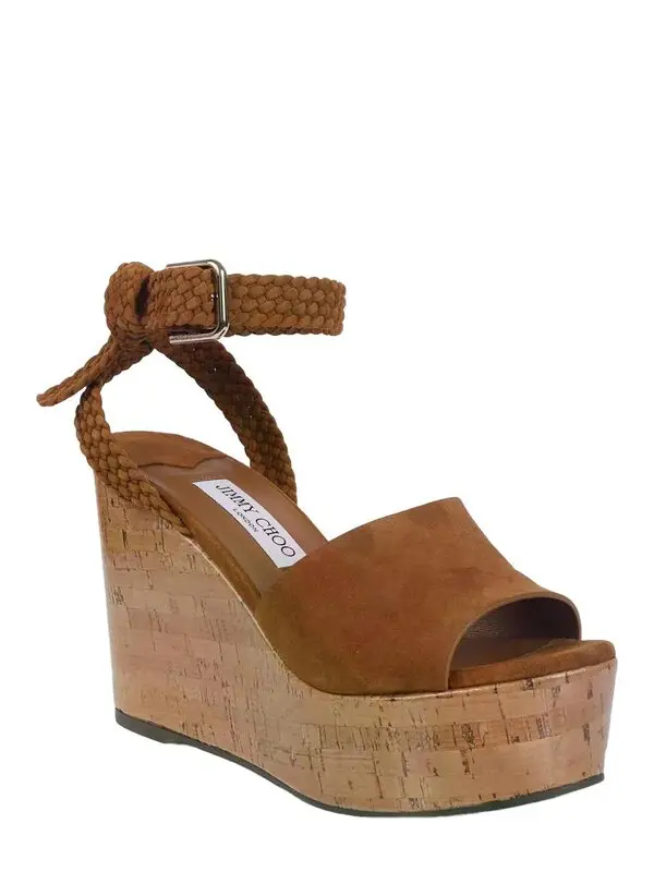 JIMMY CHOO Braided Strap Platform Wedge Sandals - Brown