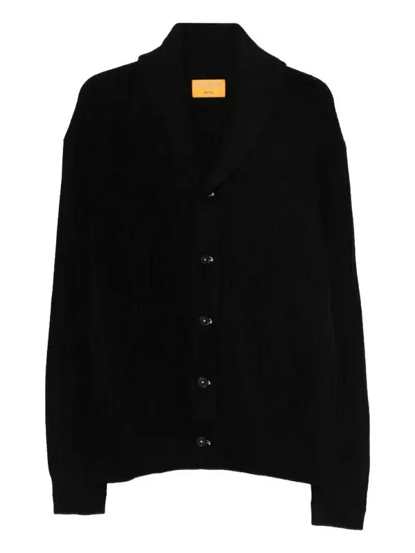 Guest In Residence Ribbed Knit Shawl Collar Cardigan With Front Pockets - Black