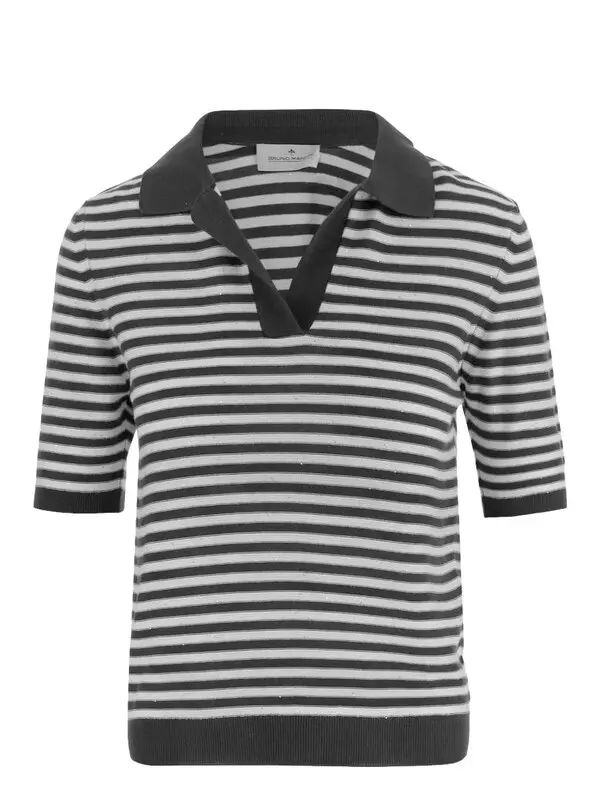 Bruno Manetti Striped Pattern Collared T-shirt - Grey