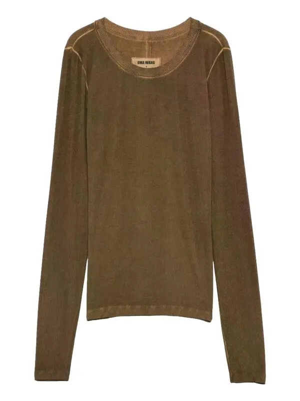 UMA WANG Crewneck Ribbed Knit Top - Brown