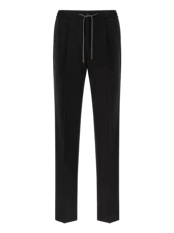 Incotex Pleated Wool Trousers With Drawstring Waist - Black