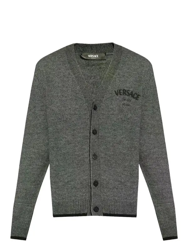 Versace Milano Stamp Fine Knit Cardigan - Grey