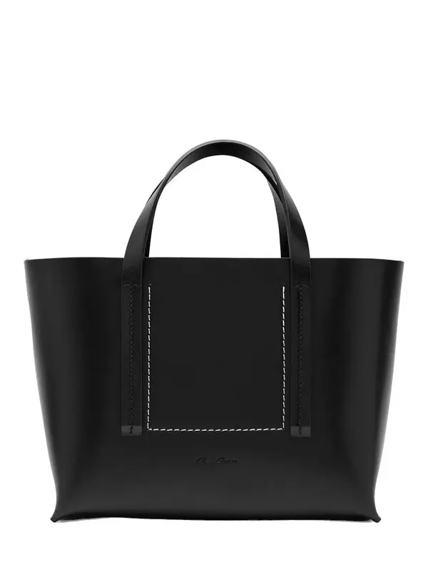 Rick Owens Shopper Small Leather Tote Bag - Black