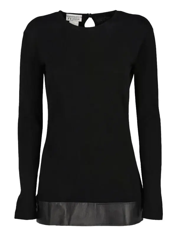 Gianfranco Ferre Long Sleeve Leather Panel Top - Black