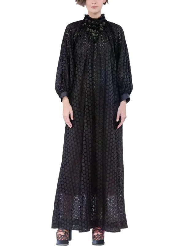 Biyan Gathered Neck Maxi Dress - Black